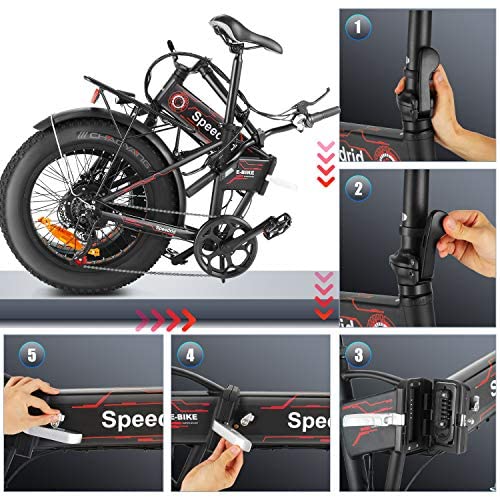 Speedrid Folding Electric Bike for Adults with Peak 800W Motor, 20" x 4.0" Fat Tire Ebike with Mid Located Built-in 48V-10.4Ah Battery, Up to 50 Miles, Front Suspension Fork and 7 Speed
