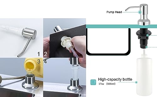 Soap Dispenser, Kitchen Soap Dispenser, Large Capacity 17 OZ Bottle, Stainless Steel Built in Soap Dispenser for Kitchen Sink, Brushed Gold