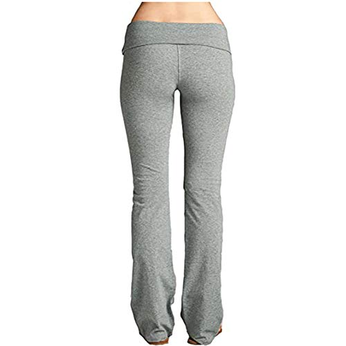 GRBOZC Bootcut Pants for Women Tummy Control Lightweight Soft Stretch Pants Fold Over Waist Flex Motion Yoga Bootleg Pant Gray