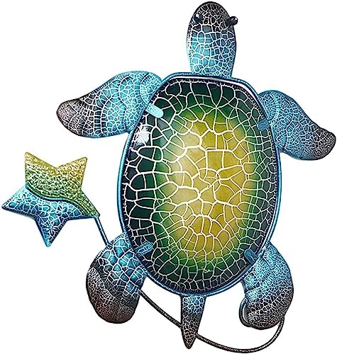Toonshare Sea Turtle Wall Art Flat Metal Wall Art Coastal Wrought Iron Hanging Wall Mounted Animal Sculpture Decor for Fence Deck Garden Farmhouse Coastal Beach Themed Decor (yellow, 11 inch)
