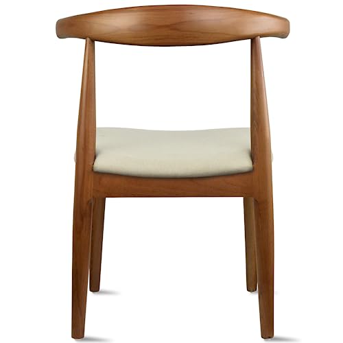 2xhome Set of 2 Solid Wooden Dining Chairs | Upholstered Beige Cloth Linen Cushioned Seat | Modern Farmhouse Elbow Side Chair | Home, Kitchen, Office, Meetings (Espresso-Beige Seat)
