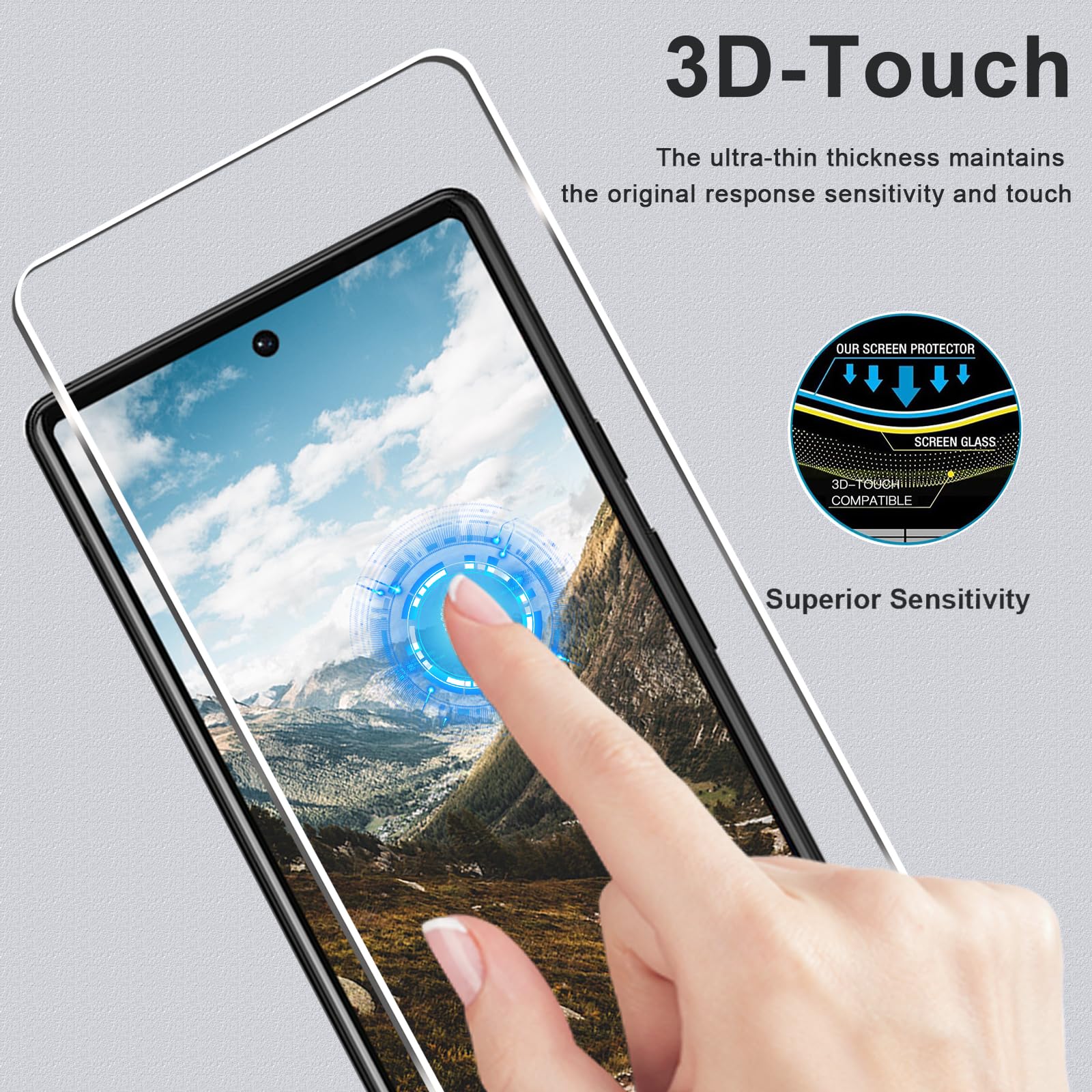 [3+3 Pack] Pixel 6 Screen Protector + Camera Lens Protector, HD Tempered Glass Film, Fingerprint Unlock, Anti-Scratch, Easy Installation, Bubble Free, 9H Glass Screen Protector for Google Pixel 6 5G