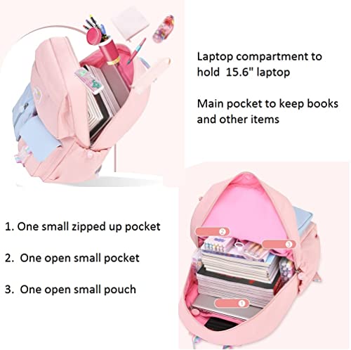 Kawaii Girls Backpack for School Aesthetic School Bag Bookbag for Elementary Students