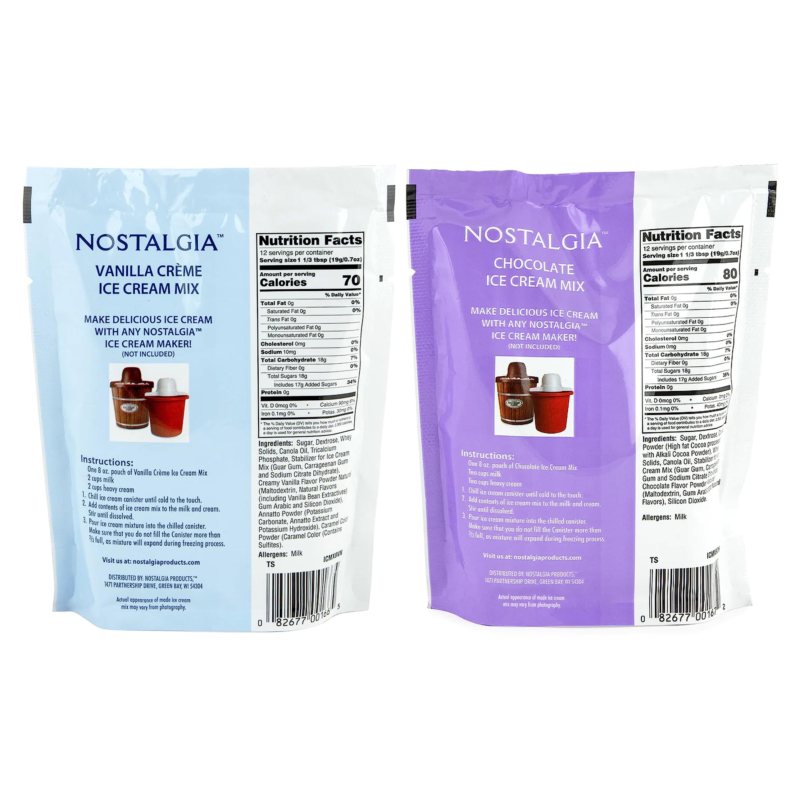 Nostalgia Ice Cream Mix, Flavors Vanilla and Chocolate, 2 Pack of 8 ounce Delicious Premium Old Fashioned Ice Cream Mix Bundle with 2 Homestay Helpers Wipes