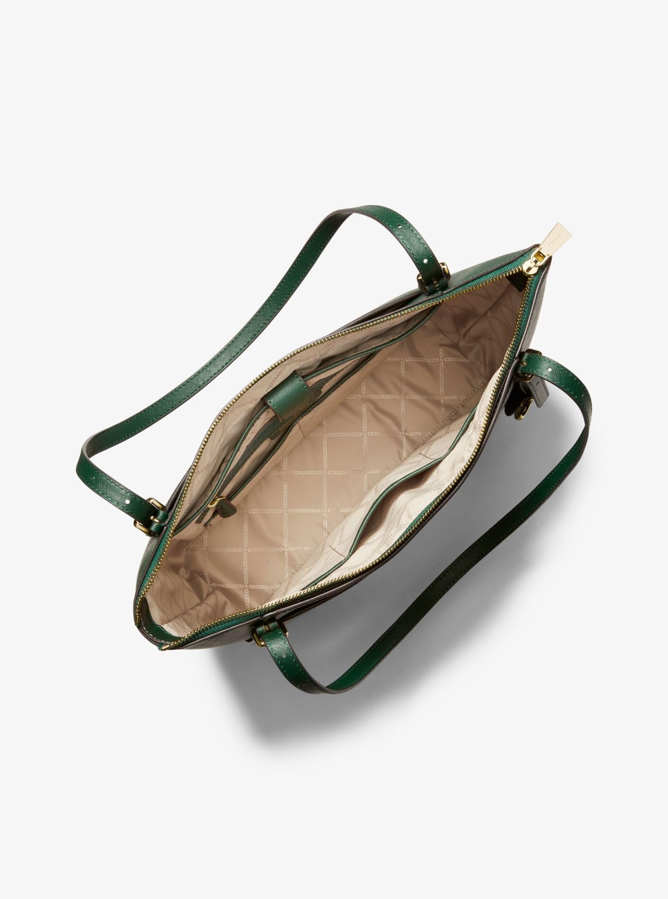 Michael Kors Voyager Large East West Tote Front Snap Pocket Top Zip Shoulder Bag Leather (Racing Green)