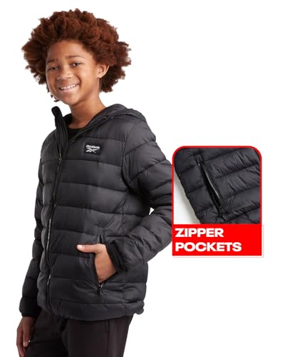 Reebok Boys’ Jacket – Water Resistant Midweight Quilted Puffer Coat – Insulated Outerwear Down Coat for Boys (4-20), Size 5-6, Black