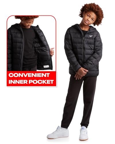 Reebok Boys’ Jacket – Water Resistant Midweight Quilted Puffer Coat – Insulated Outerwear Down Coat for Boys (4-20), Size 5-6, Black