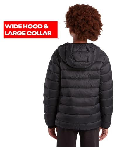 Reebok Boys’ Jacket – Water Resistant Midweight Quilted Puffer Coat – Insulated Outerwear Down Coat for Boys (4-20), Size 5-6, Black