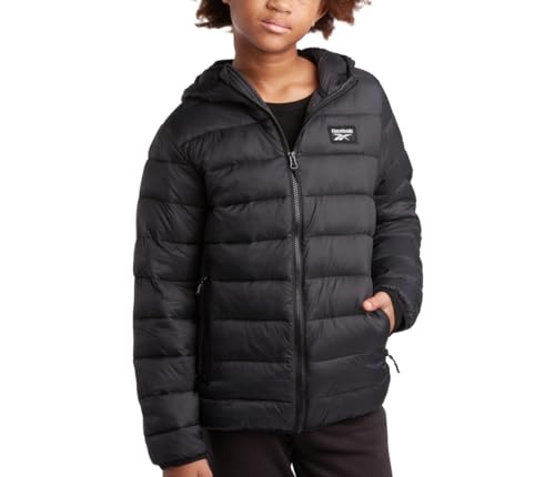 Reebok Boys’ Jacket – Water Resistant Midweight Quilted Puffer Coat – Insulated Outerwear Down Coat for Boys (4-20), Size 5-6, Black