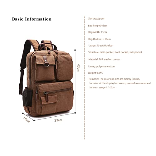 19 Inch Multi-Pocket Canvas Backpack,Men'S Canvas Bag Outdoor Business Travel Backpack Laptop Bag,Khaki,43 * 33 * 10(cm)