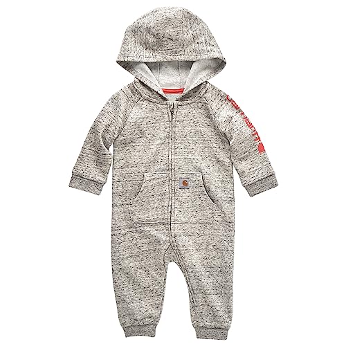 Carhartt Baby Girls' Long-Sleeve Hooded Zip-Up Footless Onesie, Ash Heather Light Grey, 18 Months