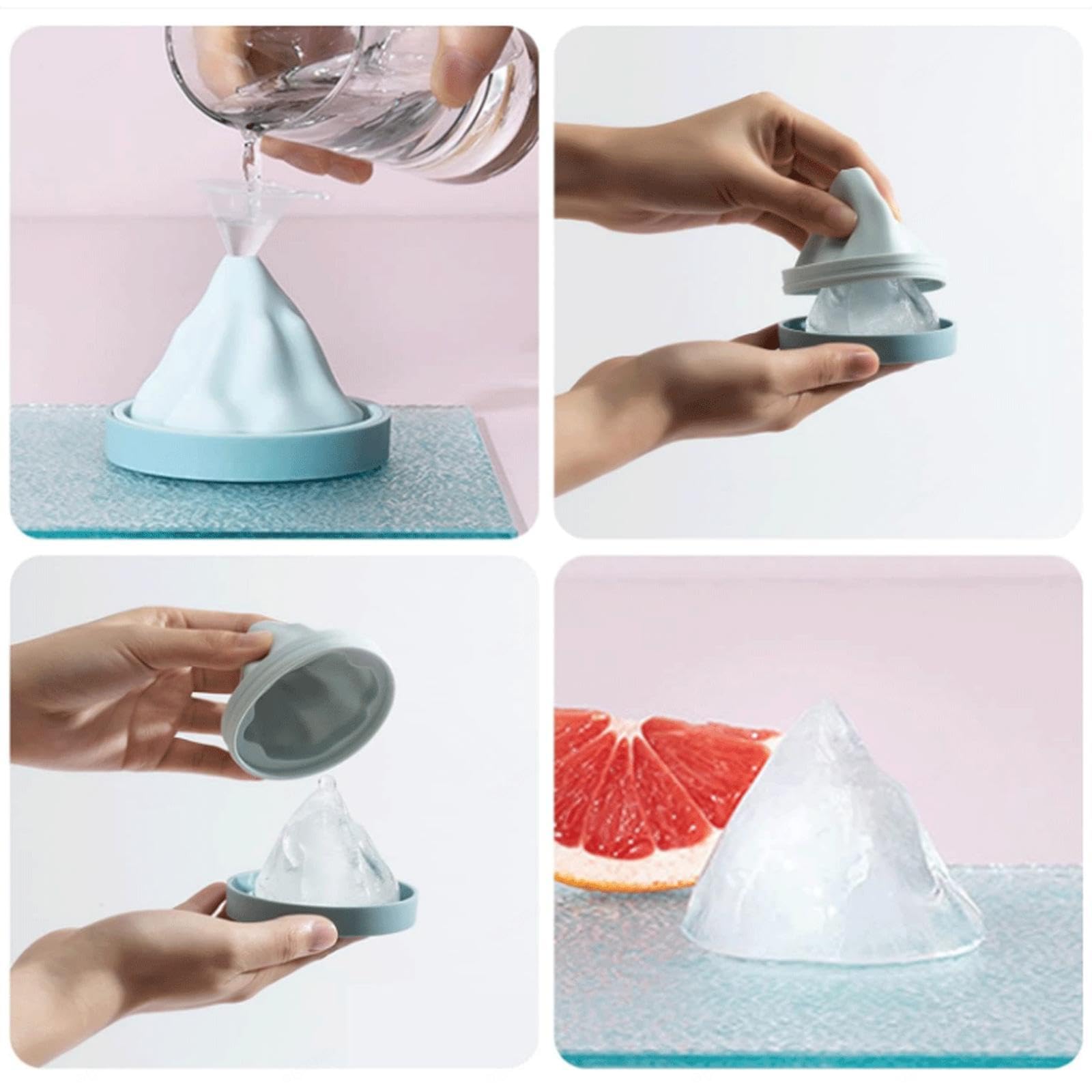 3D Snow Mountain Shape Fun Shapes Ice Molds - 3 Pieces Ice Ball Machine Molds, DIY Freezer Popsicle Molds with Funnel Easy to Release for Whiskey Cocktails Bourbon Jello Party Favors