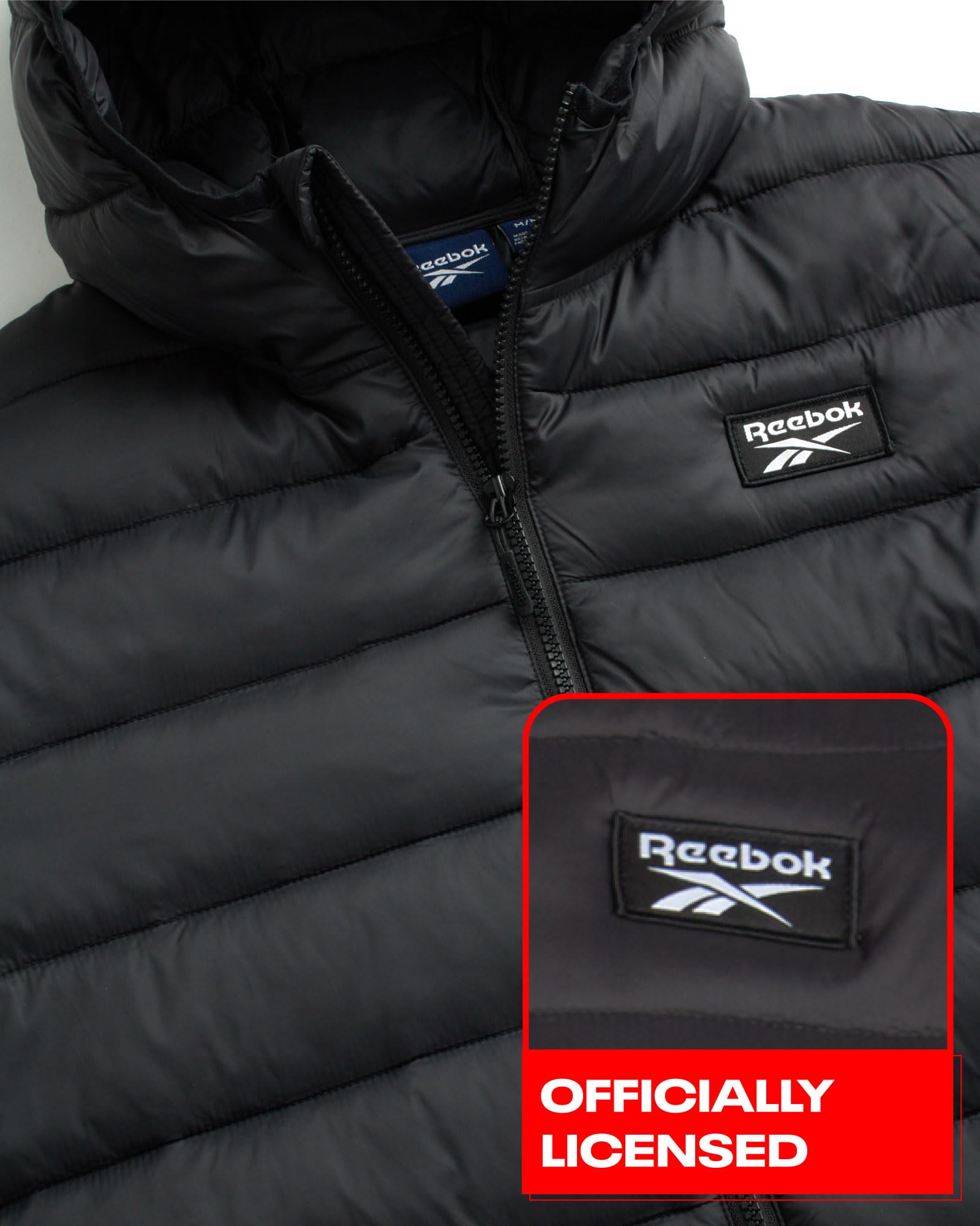 Reebok Men's Jacket β Lightweight Hooded Quilted Puffer Coat β Warm Insulated Winter Jacket for Men (S-4X), Size Large, Solid Black