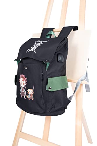KQNFFN Anime Cosplay Backpack Black Daypack Polyester USB Laptop Backpack for for Anime Fans Boys Girls Kids (Green)