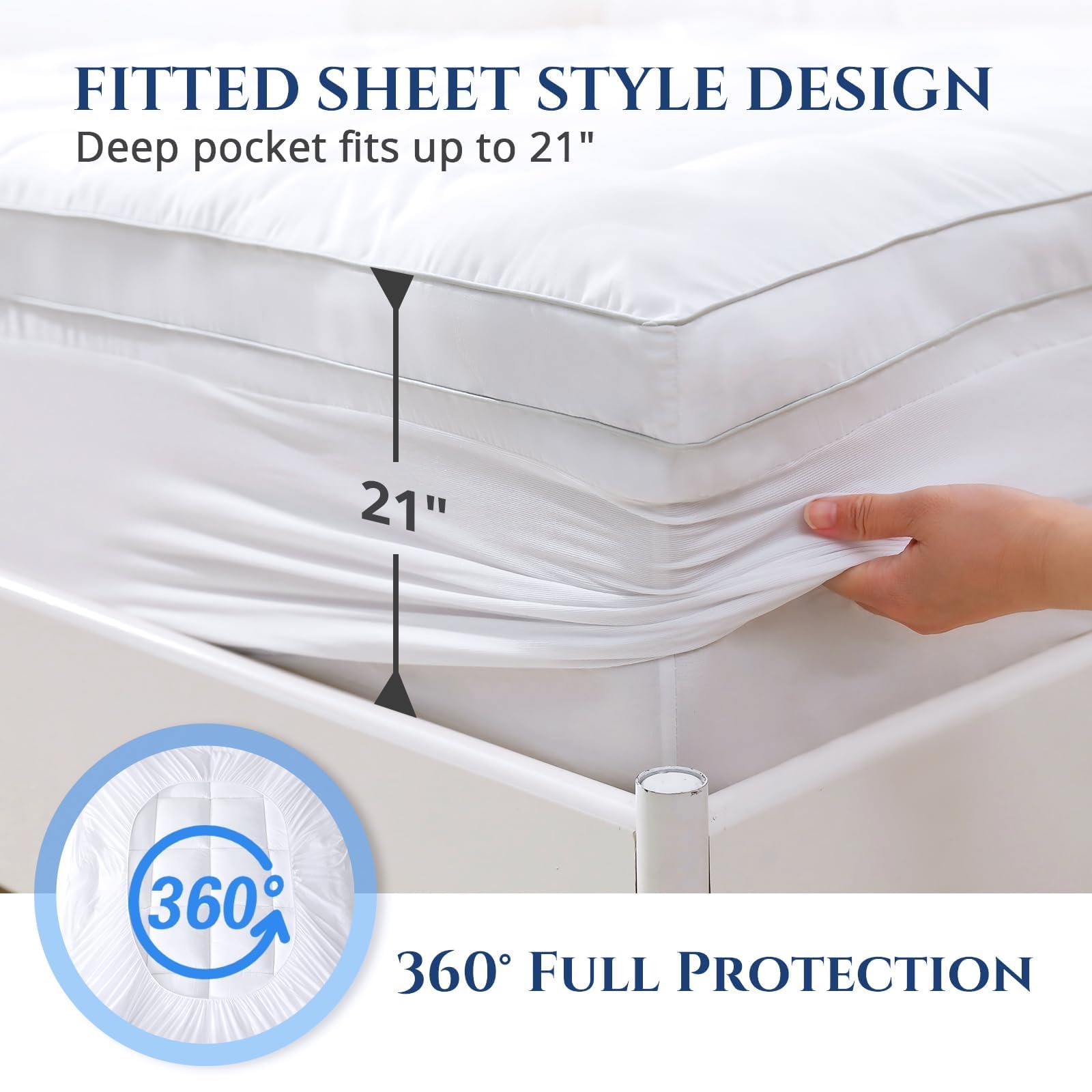 YUGYVOB Queen Mattress Topper - Cooling and Breathable Mattress Pad, Extra Thick Pillow Top Mattress Topper Queen with Down Alternative, 8-21 Inch Deep Pocket