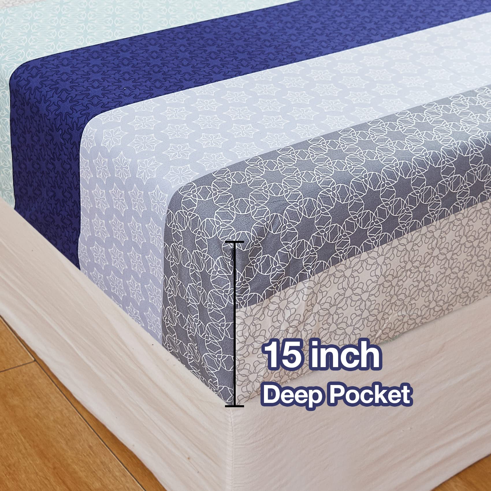JSD Striped Sheet Set Full Size, 4 Piece Soft Printed Microfiber Sheet Set Extra Deep Pocket