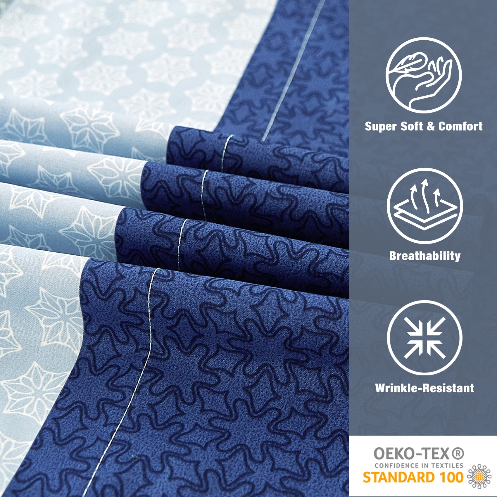 JSD Striped Sheet Set Full Size, 4 Piece Soft Printed Microfiber Sheet Set Extra Deep Pocket