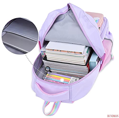 BUNDMAN Pruple Backpack, Kawaii Backpacks in for Teen Girls School Aesthetic Backpack with Cute Kawaii Backpack for school girls