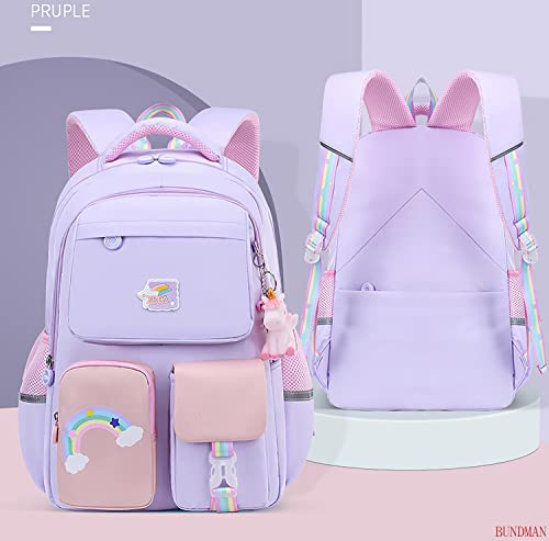 BUNDMAN Pruple Backpack, Kawaii Backpacks in for Teen Girls School Aesthetic Backpack with Cute Kawaii Backpack for school girls