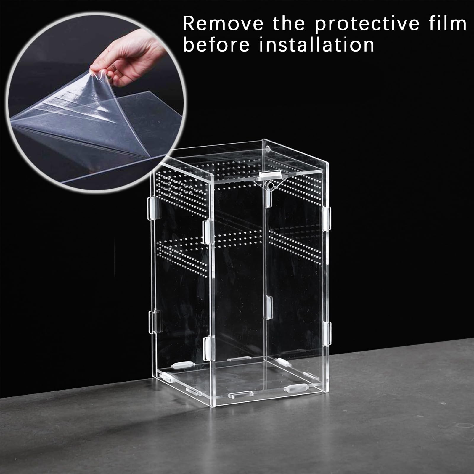 TREELF Micro Habitat Terrarium Kit (4pc Set) - Acrylic Reptile & Spider Enclosure (4.7 * 4.7 * 8 Inches)