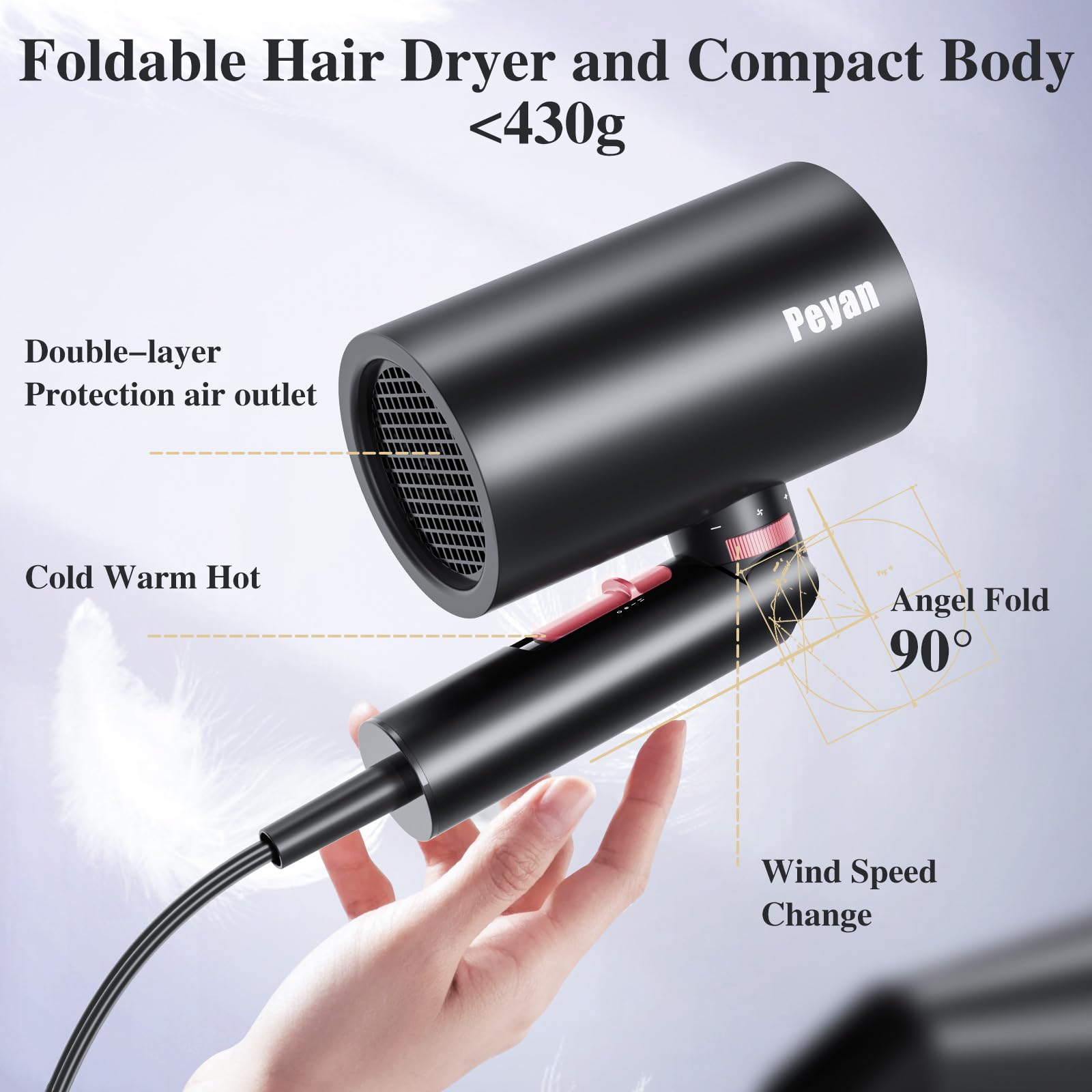 Outlet Hair Dryer, Hair Blow Dryer with Concentrator Attachment 1800w Fast Drying Ionic Hair Dryer Lightweight for Home/Travel