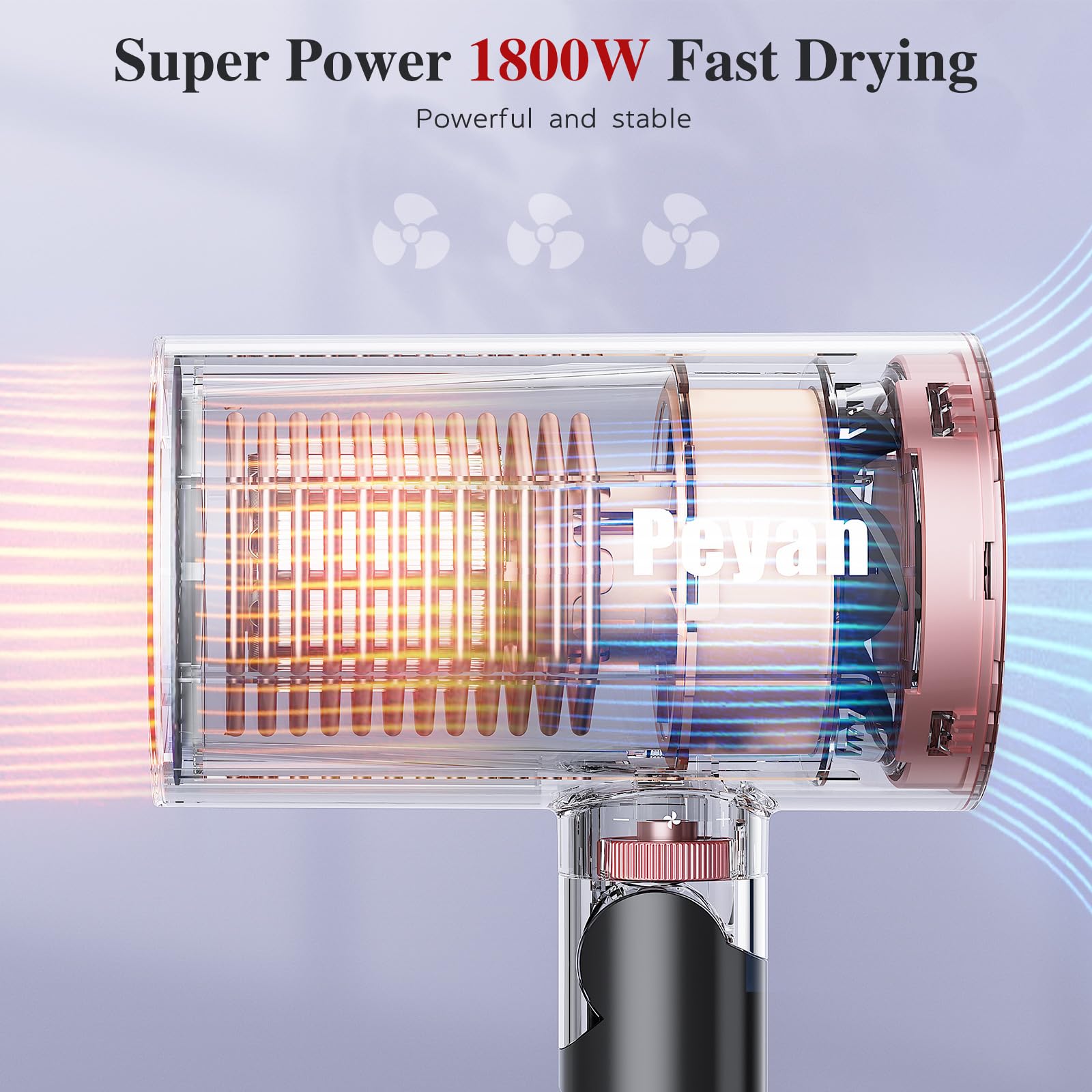 Outlet Hair Dryer, Hair Blow Dryer with Concentrator Attachment 1800w Fast Drying Ionic Hair Dryer Lightweight for Home/Travel