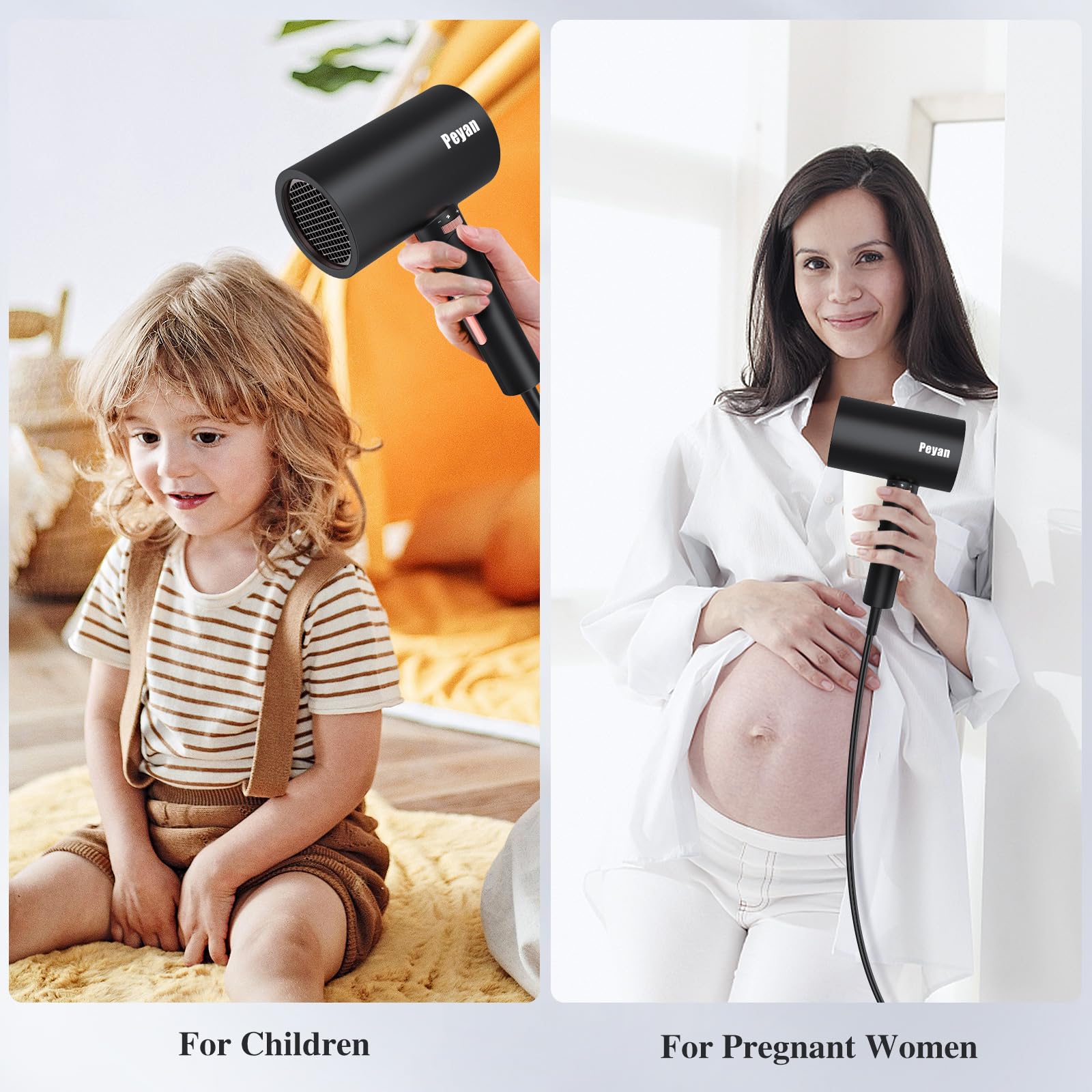 Outlet Hair Dryer, Hair Blow Dryer with Concentrator Attachment 1800w Fast Drying Ionic Hair Dryer Lightweight for Home/Travel