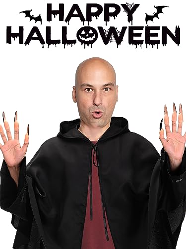 Ramede Halloween Wizard Costume with Black Capes Bald Cap Hairnet and False Nail Finger Tips for Holiday Cosplay Party Men (Large)