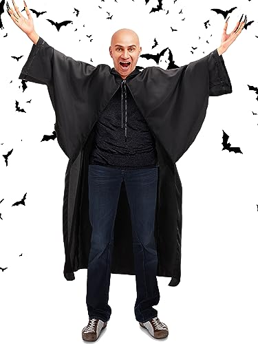 Ramede Halloween Wizard Costume with Black Capes Bald Cap Hairnet and False Nail Finger Tips for Holiday Cosplay Party Men (Large)