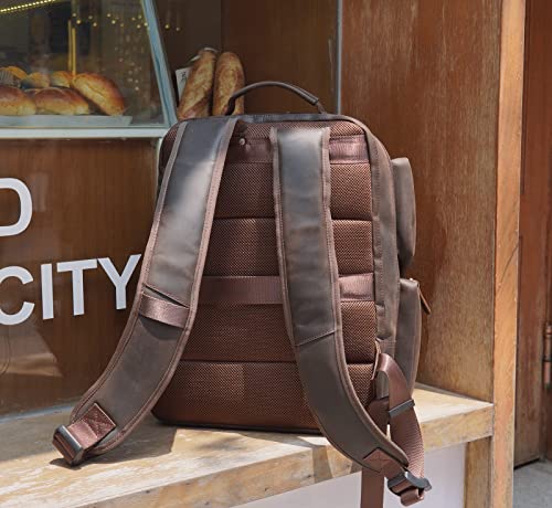 Polare Full Grain Leather Backpack Men's Business Travel Daypacks Camping Weekender Vintage College School Computer Bag Fits up to 15.6 Inch Laptop