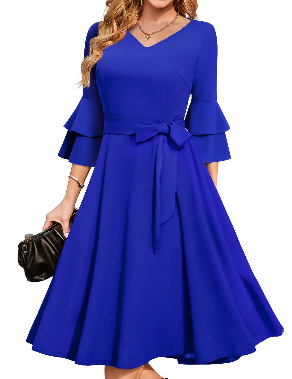 DRESSTELLS Cocktail Dresses for Women, 2025 Modest Party Vintage Dress, Fit Flare Aline Formal Wedding Guest Plus Size Maternity Royal Baby Sky Blue 3XL