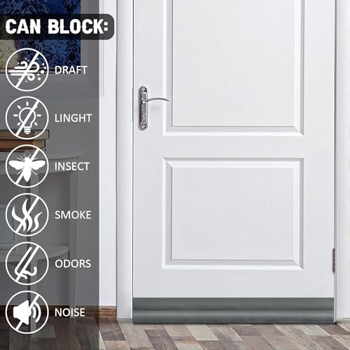 2 Pack Door Draft Stopper - 37 Inch One-Sided Under Door Draft Blockers - Soundproof, Dust, and Cold Air Stopper - Door Draft Stoppers for Bottom of Door, Fits Interior and Exterior Doors（Grey）