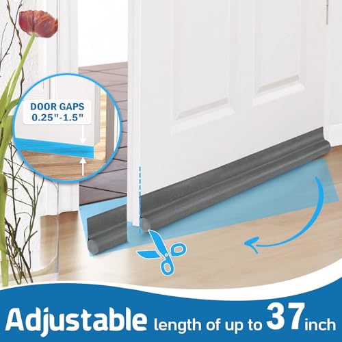 2 Pack Door Draft Stopper - 37 Inch One-Sided Under Door Draft Blockers - Soundproof, Dust, and Cold Air Stopper - Door Draft Stoppers for Bottom of Door, Fits Interior and Exterior Doors（Grey）