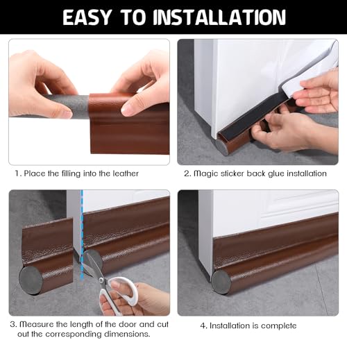 2 Pack Door Draft Stopper - 37 Inch One-Sided Under Door Draft Blockers - Soundproof, Dust, and Cold Air Stopper - Door Draft Stoppers for Bottom of Door, Fits Interior and Exterior Doors（Grey）