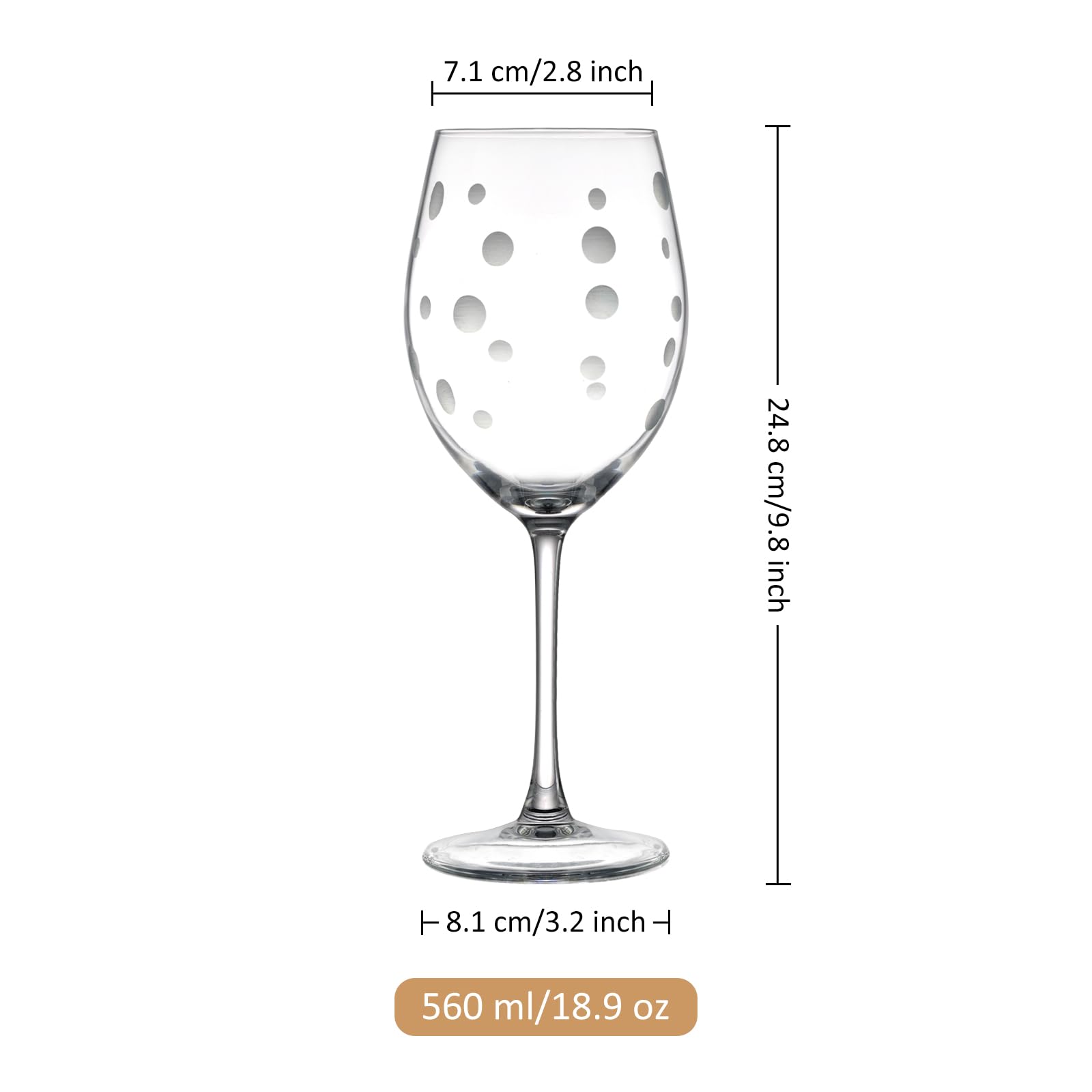 Joeyan Hand Blown Etched Red and White Wine Glasses,Stemmed Glasses with Stripes and Dots Pattern,Clear Carved Long Stem Glassware Set for Wine Tasting Birthday Anniversary Wedding,19 oz,Set of 4