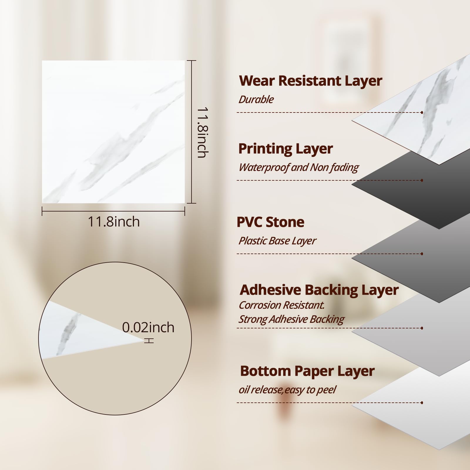 Peel and Stick Floor Tile, 12-Inch Vinyl Flooring 20 Tiles, Peel and Stick Flooring, Self Adhesive DIY Flooring for Kitchen, Dining Room, Bedrooms & Bathrooms
