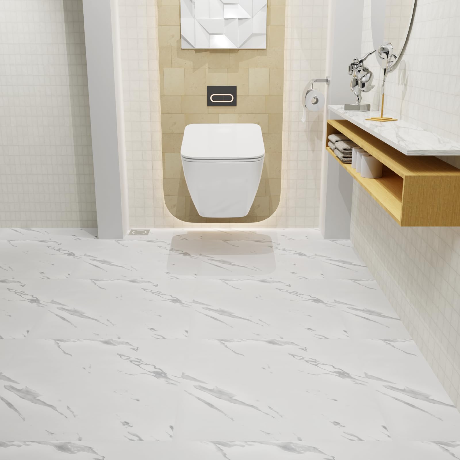 Peel and Stick Floor Tile, 12-Inch Vinyl Flooring 20 Tiles, Peel and Stick Flooring, Self Adhesive DIY Flooring for Kitchen, Dining Room, Bedrooms & Bathrooms