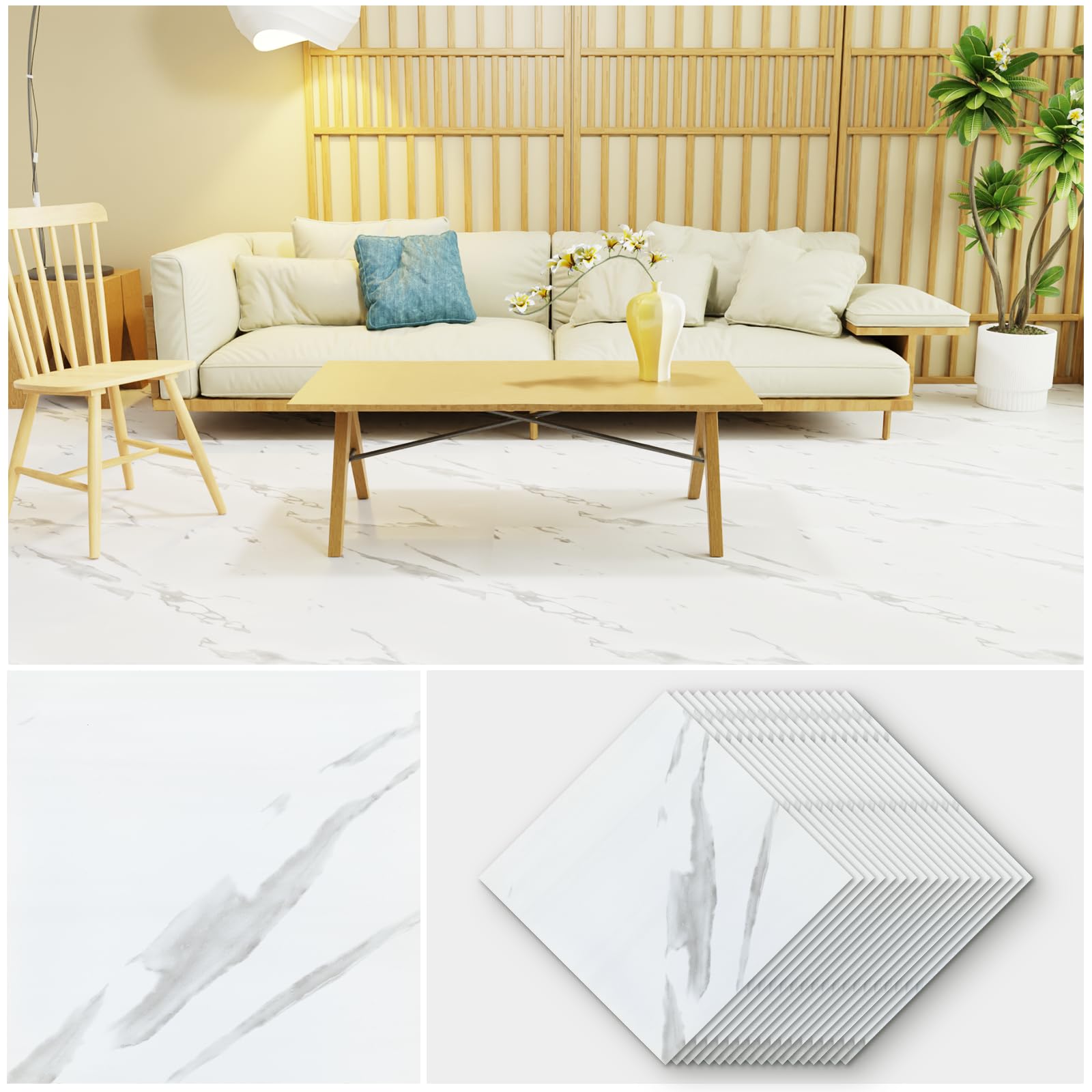 Peel and Stick Floor Tile, 12-Inch Vinyl Flooring 20 Tiles, Peel and Stick Flooring, Self Adhesive DIY Flooring for Kitchen, Dining Room, Bedrooms & Bathrooms