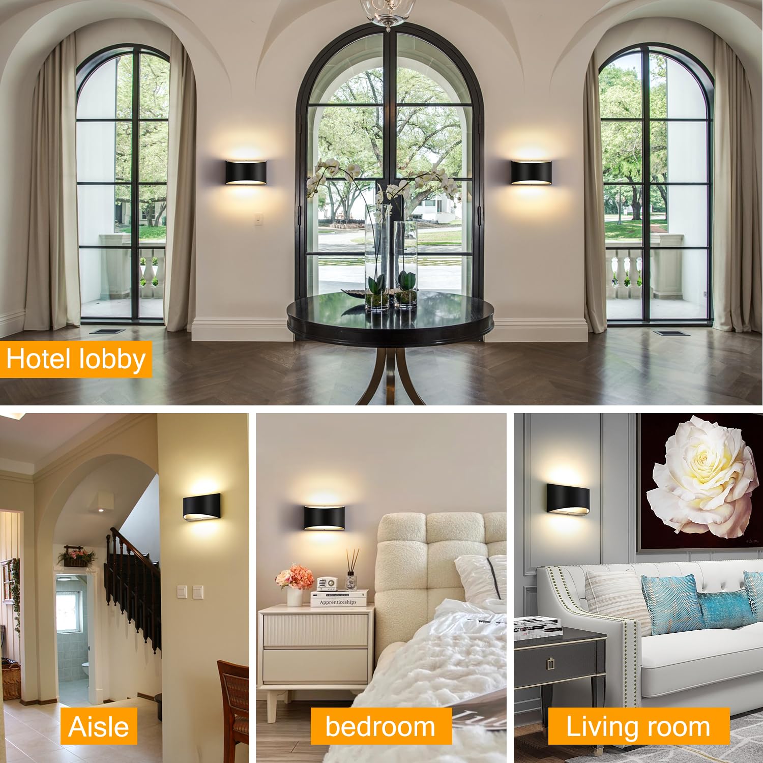 Hollymaze Modern Wall Sconces, Dimmable Wall Sconce Up and Down Wall Mount Light Black LED 14W Aluminum Wall Light Fixtures for Living Room Bedroom Hallway Stairway Corridor (Warm White)