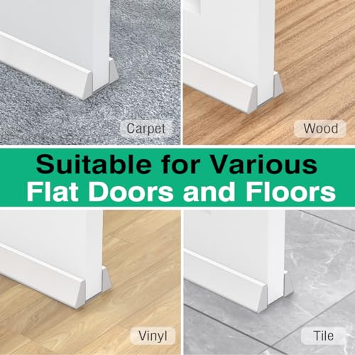 Lewondr Door Draft Stopper 36 Inch Waterproof Under Door Draft Noise Blocker Soundproof Cuttable Trapezoid Strong Adhesive Weather Stripping Door Seal Under Door for Reduce Dust Air Door Sweep, White