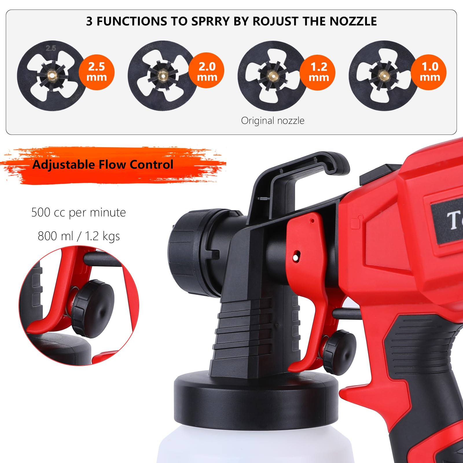 Paint Sprayer 800W high-Power,HVLP Sprayer,800ML Container,Easy to Clean, Suitable for Furniture, Outdoor, Indoor, Railing, etc