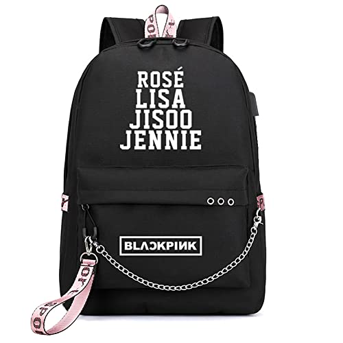 CRIVOX Kpop Backpack Lisa Rose JISOO Jennie Backpack Laptop Backpack with USB Charging Port Travel Outdoor Daypack for Girls