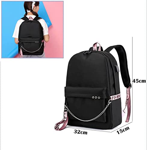 CRIVOX Kpop Backpack Lisa Rose JISOO Jennie Backpack Laptop Backpack with USB Charging Port Travel Outdoor Daypack for Girls