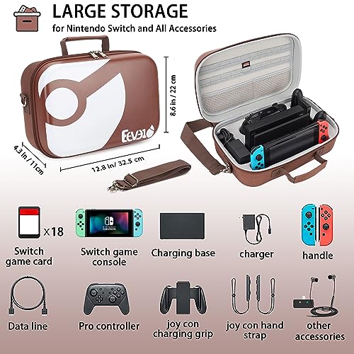 Pokemon Eevee Carrying Travel Case for Nintendo Switch/For Switch OLED Model, Portable Storage All Protective Hard Shell Messenger Bag with Strap for Switch Console Pro Controller & Accessories,Brown