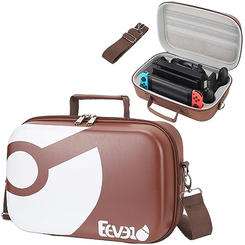 Pokemon Eevee Carrying Travel Case for Nintendo Switch/For Switch OLED Model, Portable Storage All Protective Hard Shell Messenger Bag with Strap for Switch Console Pro Controller & Accessories,Brown