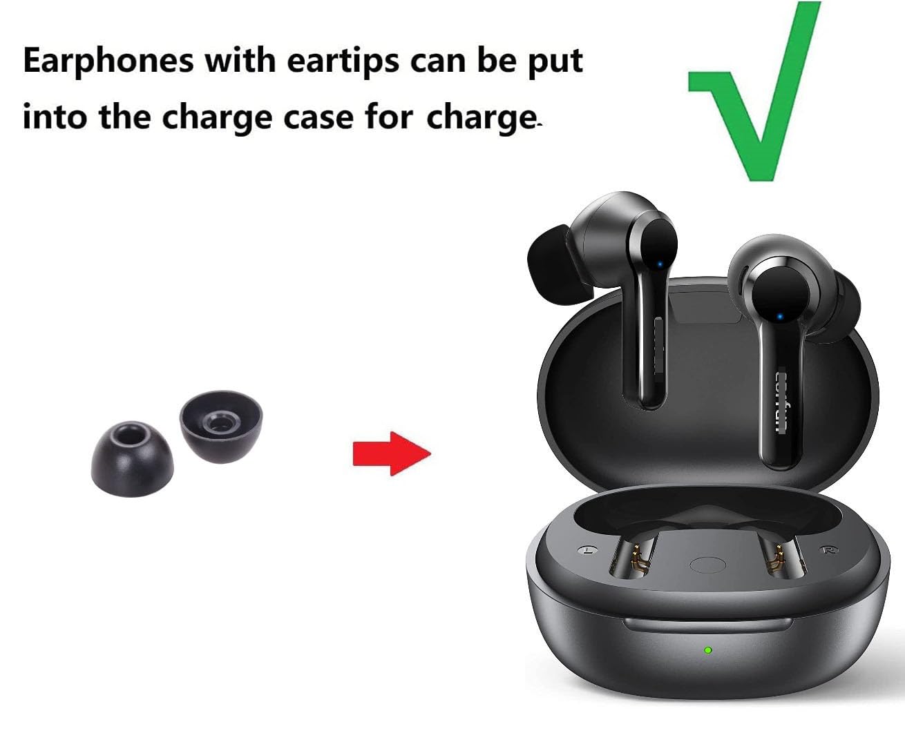 Replacement Earbuds Ear Tips Eartips Ear Cap Compatible with EarFun Air Pro 3 / Air Pro 2 / EarFun Air, S/M/L Silicone Earbuds Tip 6 Pairs,Black (713efb6p)
