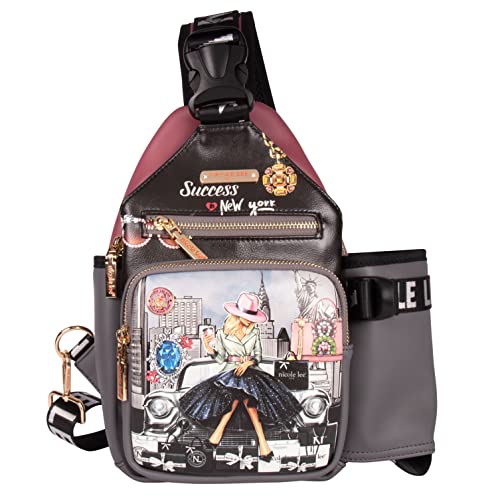 Nicole Lee Crossbody Sling Backpack, Travel Chest Bag with Bottle Holder for Women, Fashion Print (Success in New York)