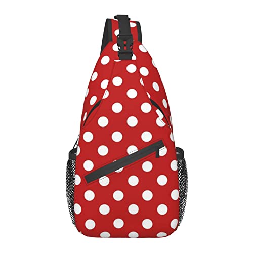Red White Polka Dot Sling Backpack Multipurpose Crossbody Shoulder Bag Chest Daypack for Gym Travel Hiking