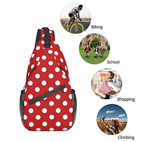 Red White Polka Dot Sling Backpack Multipurpose Crossbody Shoulder Bag Chest Daypack for Gym Travel Hiking