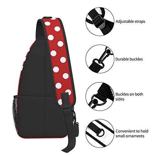 Red White Polka Dot Sling Backpack Multipurpose Crossbody Shoulder Bag Chest Daypack for Gym Travel Hiking